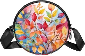 Generic Petit sac &agrave; bandouli&egrave;re rond pour femme, motif floral aquarelle avec fermeture &eacute;clair, bretelles r&eacute;glables, sac &agrave; main rond d&eacute;contract&eacute; pour femmes et