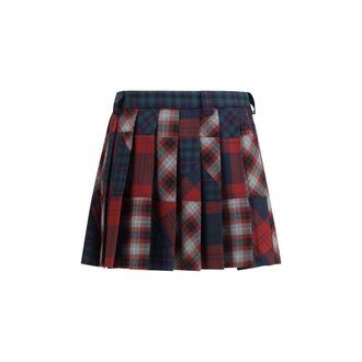 Miu Miu Pleated Tartan Patchwork Skirt - Multicolor