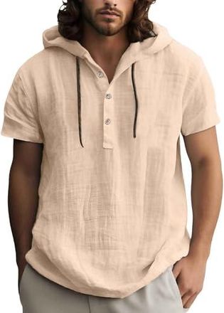 Generic Chemise d&eacute;t&eacute; en lin pour homme - Avec capuche - Chemise d&eacute;t&eacute; en lin - Respirante - &Eacute;l&eacute;gante - Pour lext&eacute;rieur - Coupe droite - Chemise d&eacute;t&eacute;, kaki, XXL