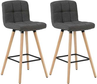 Woltu Barhocker 2er Set Barstuhl Bistrohocker Tresenhocker mit Lehne und Fußstütze Design Stuhl Massivholz Leinen dunkelgrau