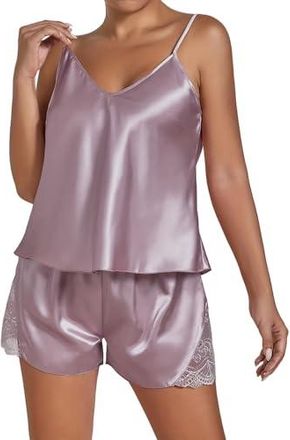 Generic Pyjama Femme Sexy Pantalon Peignoir Grande Taille Ensembles De Pyjama à Volants en Satin De Soie Sexy pour Femmes Ensembles Shorts Ensemble Nuit Femme