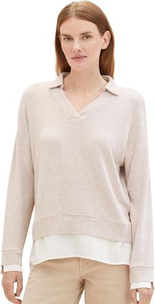 Tom Tailor Damen Basic Langarmshirt aus Material-Mix, dusty lilac melange, S