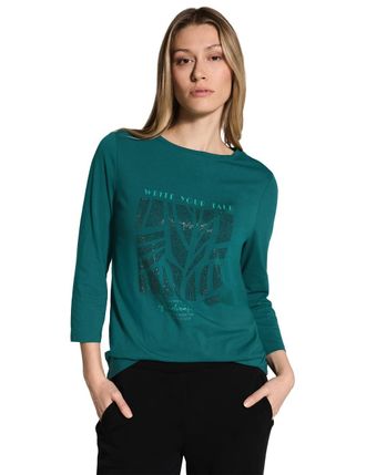 Cecil Damen B322480 Shirt Mit Glitzer-Motiv, Petrol Green,S