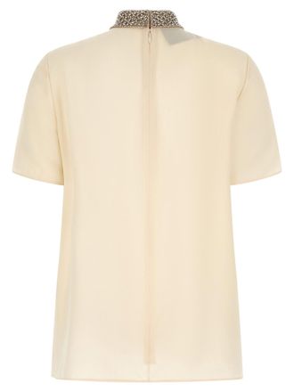 Valentino Garavani Crystal-Embellished Collar Blouse - Cream