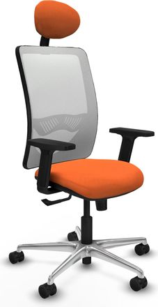 Piqueras y Crespo B&uuml;rostuhl aus Stoff, h&ouml;henverstellbar, mit Rollen Zulema mit 2D-Armen, h&ouml;henverstellbare Lendenwirbelst&uuml;tze und festes Kopfteil, Wei&szlig;/Orange