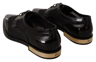 Dolce & Gabbana Womens Black Leather Broques Sheer Wingtip Shoes