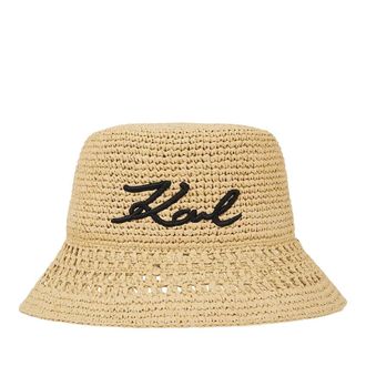 Karl Lagerfeld Caps & M&uuml;tzen - Signature-Bucket Hat in H&auml;keloptik - Gr. ONE SIZE - in Beige - f&uuml;r Damen
