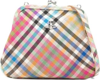 Vivienne Westwood Clutches - Trapezoidal Plaid Bag With Silver-Tone Clasp - Gr. unisize - in Beige - f&uuml;r Damen