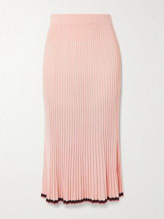 Zimmermann Pleated Ribbed-knit Midi Skirt - Pink