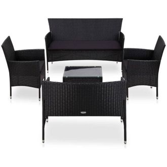 vidaXL Vidaxl - Salon de jardin 5 pcs avec coussins R&eacute;sine tress&eacute;e Noir