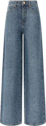 Self Portrait Femme, Jeans, Bleu, Taille: W26 Jean Large Effet Croco Strass