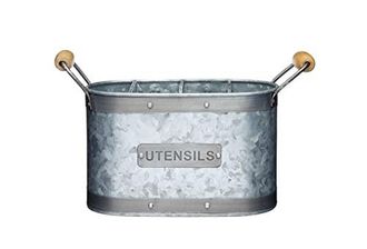 KitchenCraft INDUSTRIAL KITCHEN KitchenCraft Porte-Ustensiles Vintage en M&eacute;tal avec Poign&eacute;es en Bois, Style Industriel, 27,5 x 11 x 17 cm