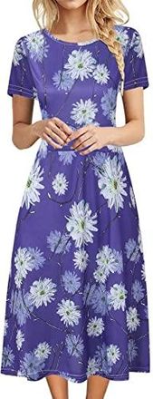 Generic Robe boh&egrave;me 2026 pour femme, robe trap&egrave;ze confortable, col rond, manches courtes, imprim&eacute; floral boh&egrave;me, t-shirt ample et fluide, violet, XL