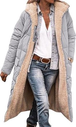 Generic Vestes dhiver pour femmes UK 2025 - Tendance - Décontractée - Imperméable - Chaude - Polaire - Doublure en fausse fourrure - Couleur unie - Manches lo