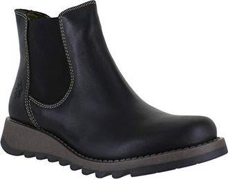 FLY London Salv Bottines Chelsea compens&eacute;es en cuir grain&eacute; noir, cuir noir, 36 EU