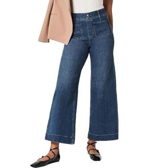 Generic Jean 7/8 Femme, taille haute, coupe droite, jambe large, cargo, pantalons amples d&eacute;contract&eacute;s, streetwear Y2K, jean vintage baggy avec poches, jambe l