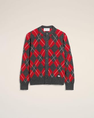 Ami Ami Paris - Cardigan gris motif argyle rouge en laine Gris Carbone & rubis Rouge - Taille : XL - pour Homme