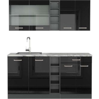 Vicco Singlek&uuml;che R-Line, Schwarz Hochglanz/Anthrazit, 160 cm, ap Marmor