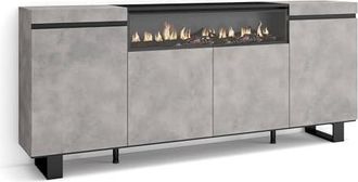 Skraut Home | Sideboard, Highboard | Kommode, Komodenschrank | 200x87x35cm | 4 T&uuml;ren | Elektrokamin. Ma&szlig;e | Industriedesign | Moderner Stil | Zement