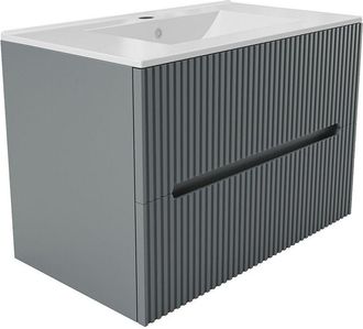 Vente-Unique Meuble de salle de bain suspendu avec vasque &agrave; encastrer - Stri&eacute; gris - 80 cm - PAVANI
