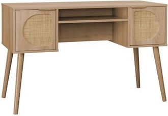 Sweeek Bureau d&eacute;cor Bois et cannage 2 Portes EVA Naturel 120 x 55 x 76.5 cm