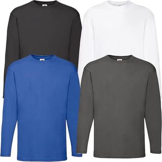 Fruit Of The Loom 4er Herren Longsleeve Baumwolle Tshirt Langarm Verschiedene Farbsets M L XL 2XL 3XL 4XL 5XL & HLKauf-Block (XXL, 1x Wei&szlig;, 1x Schwarz, 1x Royal, 1x Gra