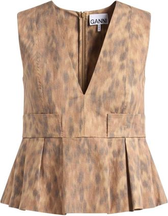 Ganni Femme, Tops, Brun, Taille: 40 FR Top en coton imprim&eacute;