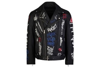 Trueprodigy Lederjacke Danis Auff&auml;lliger Graffiti Print