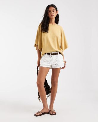 Free People Atlas Oversize-Top mit Dolman-&Auml;rmeln in Fallen Leaf-Neutral