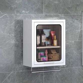 Generic Badezimmerschrank mit Klappt&uuml;r aus Sicherheitsglas Wandschrank Edelstahl Verstellbare Einlegeb&ouml;den Abgerundete Ecken Toilettenschrank Waschk&uuml;che f&uuml;r G