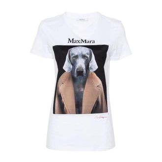 Max Mara Femme, Tops, Blanc, Taille: 38 FR T-shirts et Polos avec Imprim&eacute; Chien