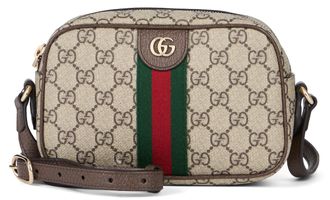 Gucci Womens Shoulder Camera Bag Ophidia Monogram Brown Cotton