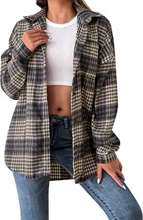 Generic Vestes &agrave; manches longues pour femmes, chemises boutonn&eacute;es &agrave; carreaux en flanelle, veste &agrave; capuche, manteau &agrave; capuche 2026, bleu, XL