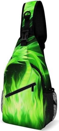 Generic Sacoche Bandouliere Adorable dragon de feu noir et vert L&eacute;ger Sacs Poitrine Mode Sac DEpaule pour Voyage Femme Randonn&eacute;e