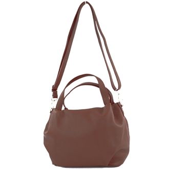 modamoda.de T218 Damen Leder Henkeltasche Tragetasche Schultertasche handmade in Italy, Farbe:Schokobraun/Metall Gold