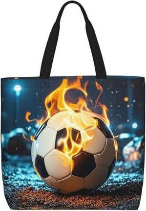 Generic Ballon De Football En Feu Sac Fourre-Tout L&eacute;ger Tote Bag Grand Sac A Main Femmes Pour Plage Gym Quotidienne