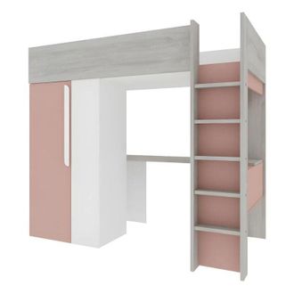 Vente-Unique Vente-unique - Lit mezzanine 90 x 200 cm avec armoire et bureau - Rose et blanc - nicolas