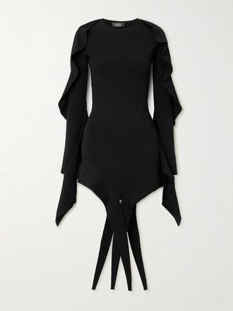 MUGLER Asymmetrisches Minikleid Aus Stretch-strick - Schwarz
