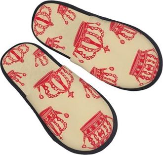 Generic Antid&eacute;rapant Hiver Pantoufles imprim&eacute; couronne rouge Maison Pantoufles Confortable Chaussons Femme pour Adulte Femme Ext&eacute;rieur M
