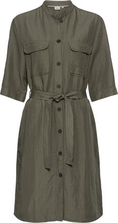 Camel Active Damen Halbarm Kleid mit Stehkragen Dunkeloliv, Womenswear-XXL