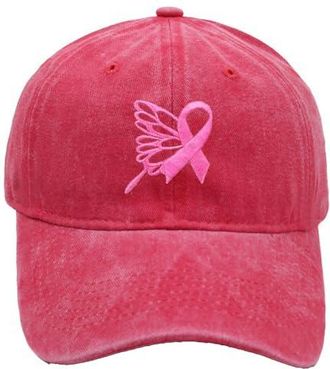 Generic Chapeau de sensibilisation au cancer du sein 2026 pour femme, casquette de baseball réglable en ruban denim brodé, Rouge, Taille unique