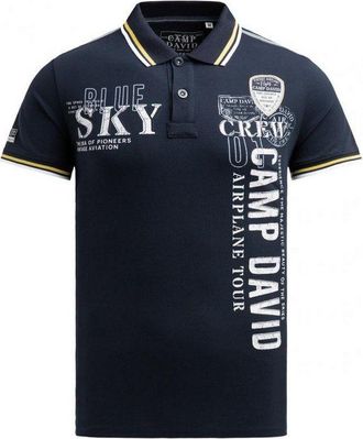 Camp David Poloshirt aus Pikee mit Logo Artworks