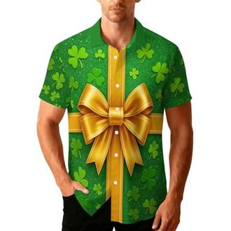 Generic Chemise &agrave; manches courtes pour homme - Imprim&eacute; tr&egrave;fle vert amusant - Chemise de c&eacute;l&eacute;bration l&eacute;g&egrave;re et respirante - Haut d&eacute;t&eacute; boutonn&eacute; - Coupe d&eacute;contra