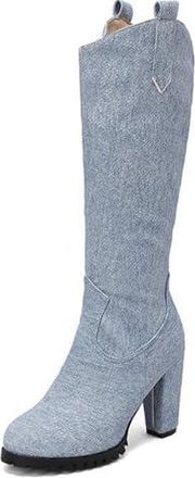 Generic Bottes de cowgirl occidentales à bout rond et coupe en V pour femme, bleu clair, 39.5 EU