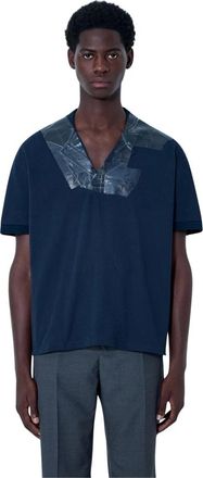 Maison Margiela Homme, Tops, Bleu, Taille: XS T-Shirt &agrave; Col en V avec Panneaux