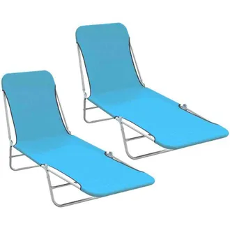 vidaXL Vidaxl - Chaises longues pliables 2 pcs Acier et tissu Bleu
