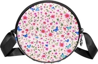 Generic Sac &agrave; bandouli&egrave;re rond pour femme, petit sac &agrave; bandouli&egrave;re &agrave; motif floral avec fermeture &eacute;clair, bretelles r&eacute;glables, sac &agrave; main rond d&eacute;contract&eacute; pour
