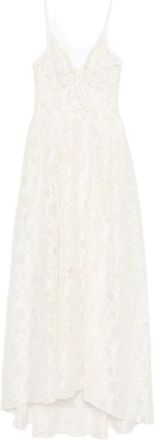Ermanno Scervino Femme, Robes, Blanc, Taille: 38 FR Longue robe nuisette en lin et dentelle de coton