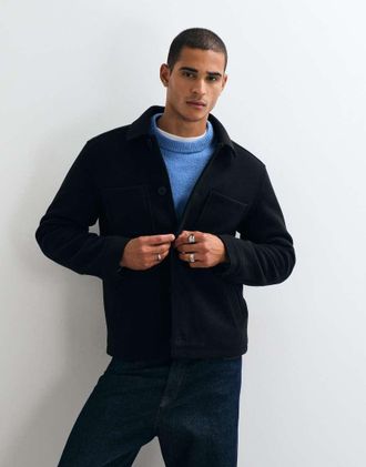 Threadbare veste &agrave; col en fausse laine avec poches plaqu&eacute;es en noir