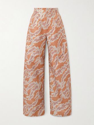 D'Estrëe Paris Lenore Hose Mit Weitem Bein Aus Metallic-jacquard - Orange